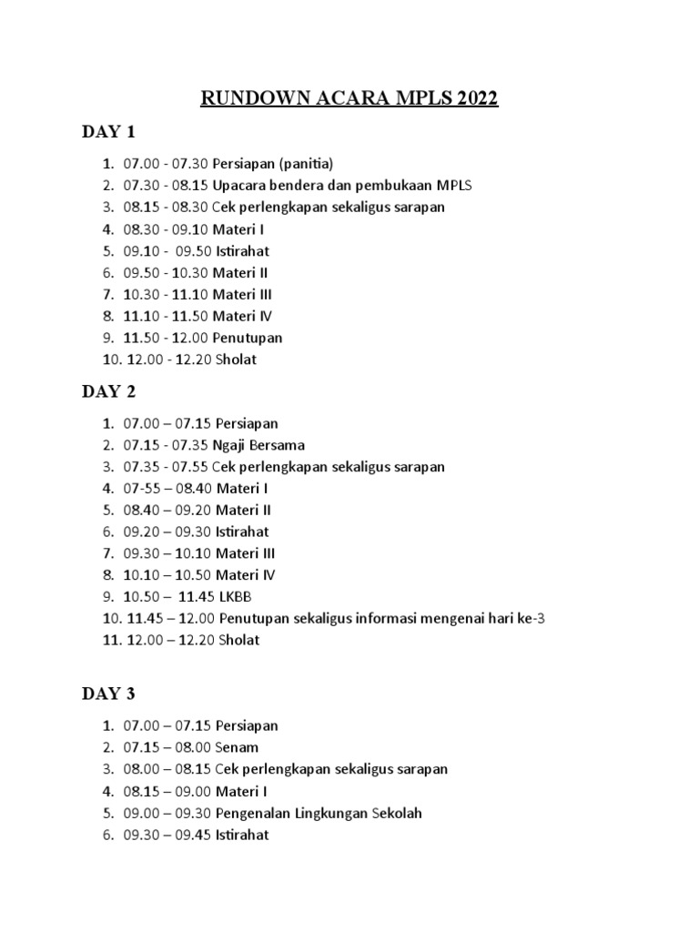 Rundown Acara MPLS 2022 Hari Pertama | PDF
