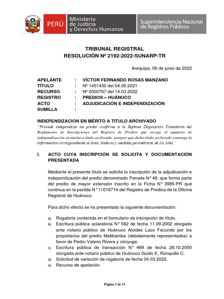 2192 2022 Sunarp TR | PDF | Documentos legales | Ley común