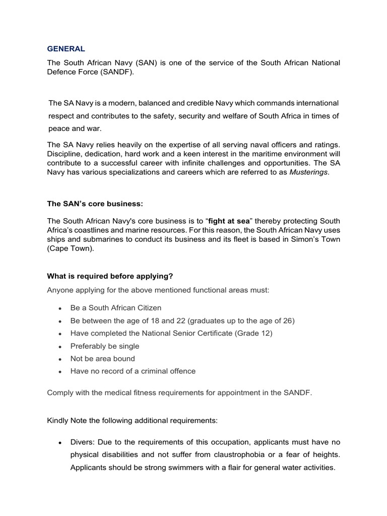 South African Navy Career Opportunities | PDF | Underwater Diving ...