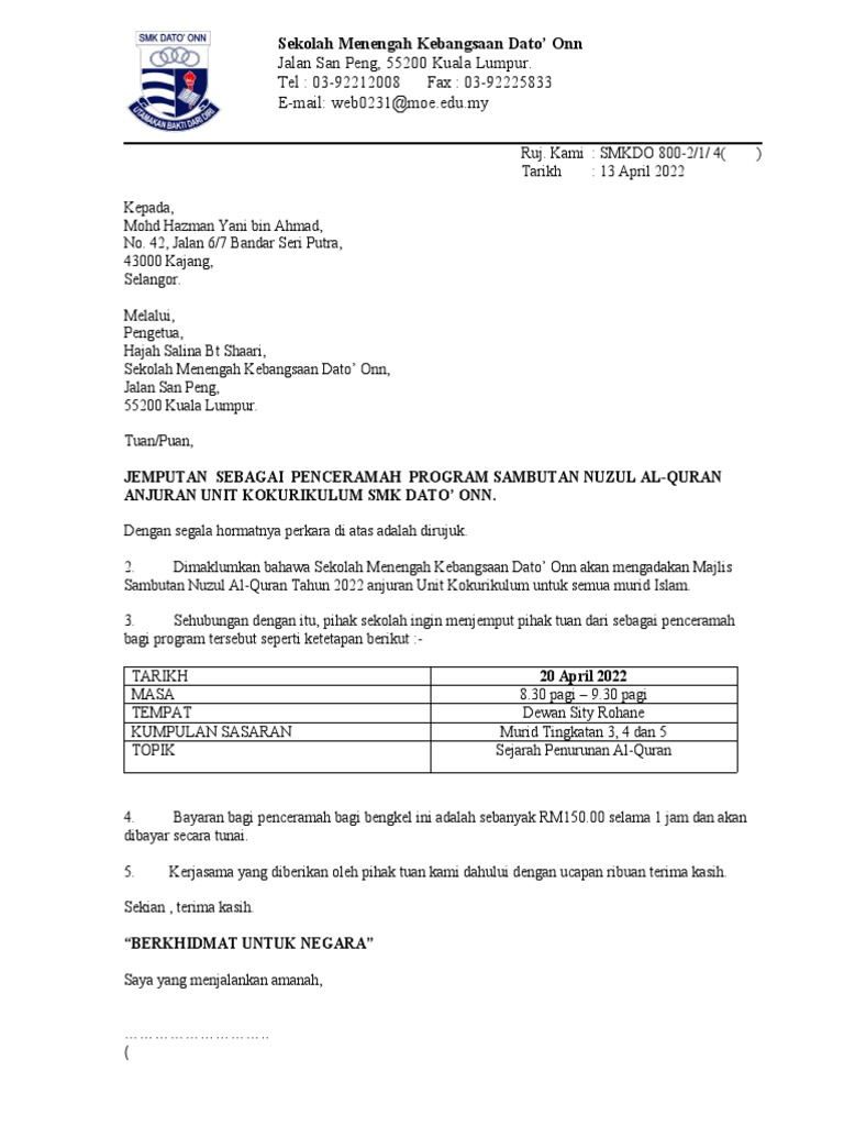 Surat Jemputan Penceramah 2022 | PDF
