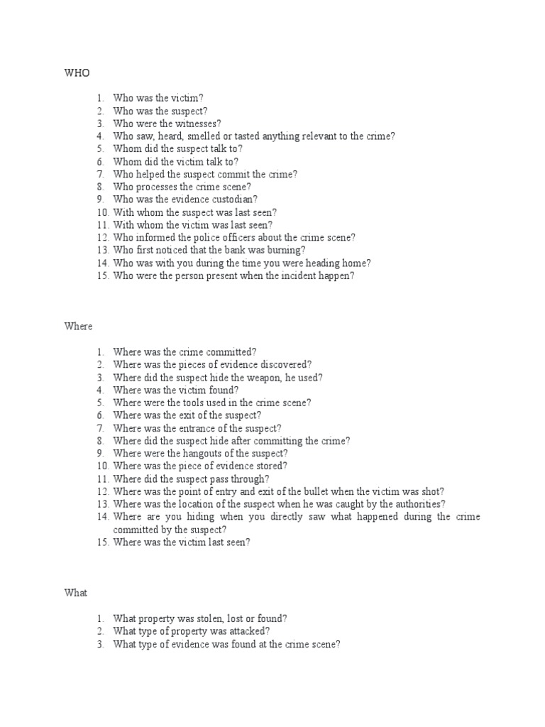 5w 1h | PDF | Crime Scene | Witness