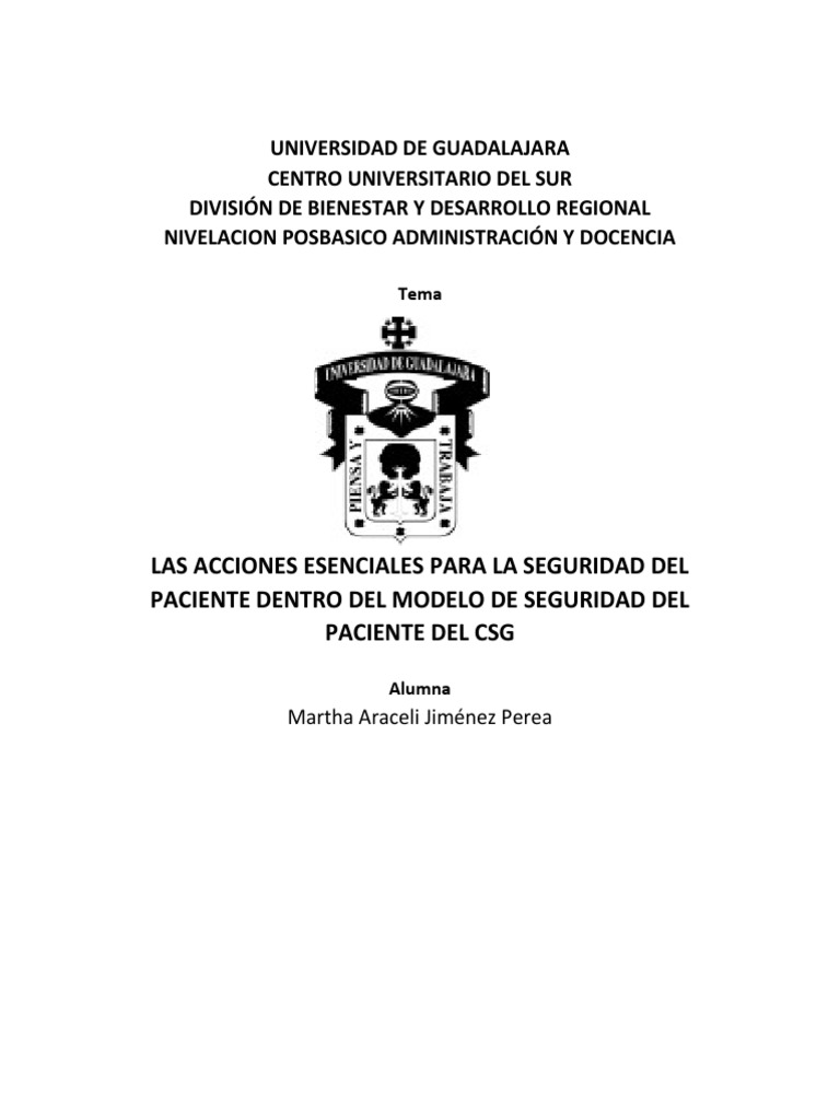 Las Acciones Esenciales para La Seguridad Del Paciente Dentro Del Modelo de Seguridad Del ...