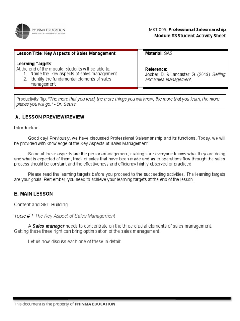 MKT 005 Module #3 Sas | PDF | Sales | Cognition