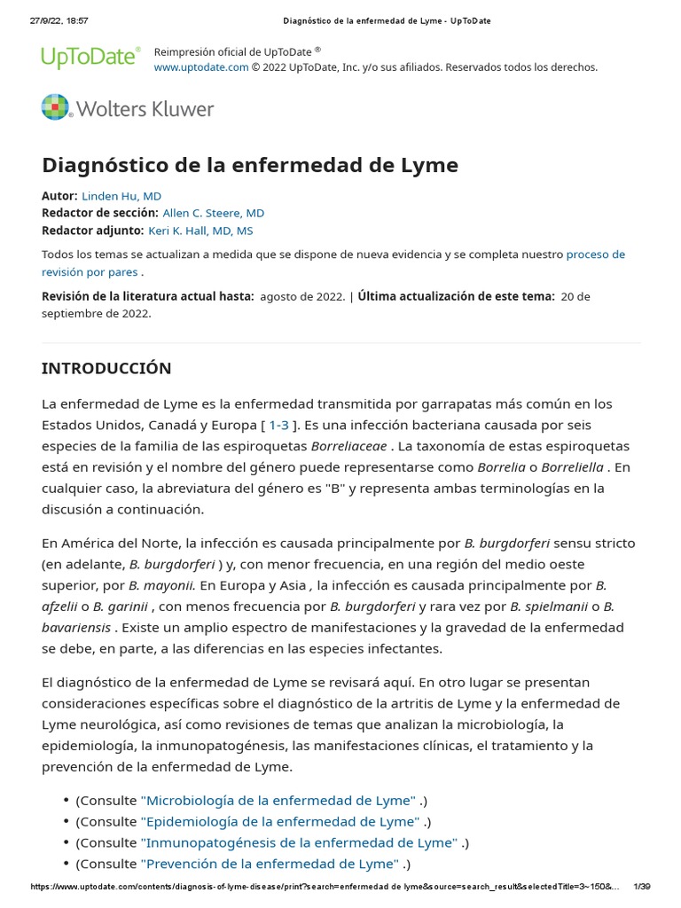 Diagnóstico de La Enfermedad de Lyme - UpToDate | PDF | Enfermedad de Lyme | Elisa