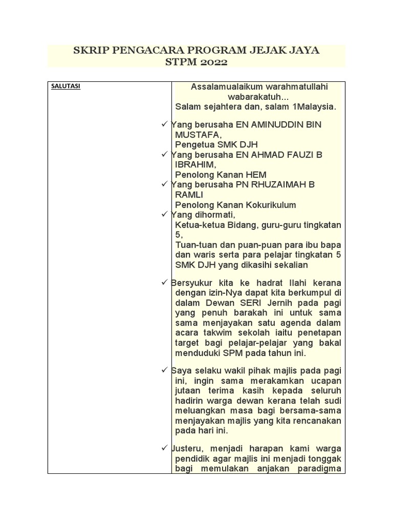 Skrip Pengacara Program Jejak Jaya | PDF