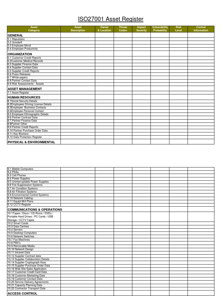 Iso27001 Asset Register | PDF