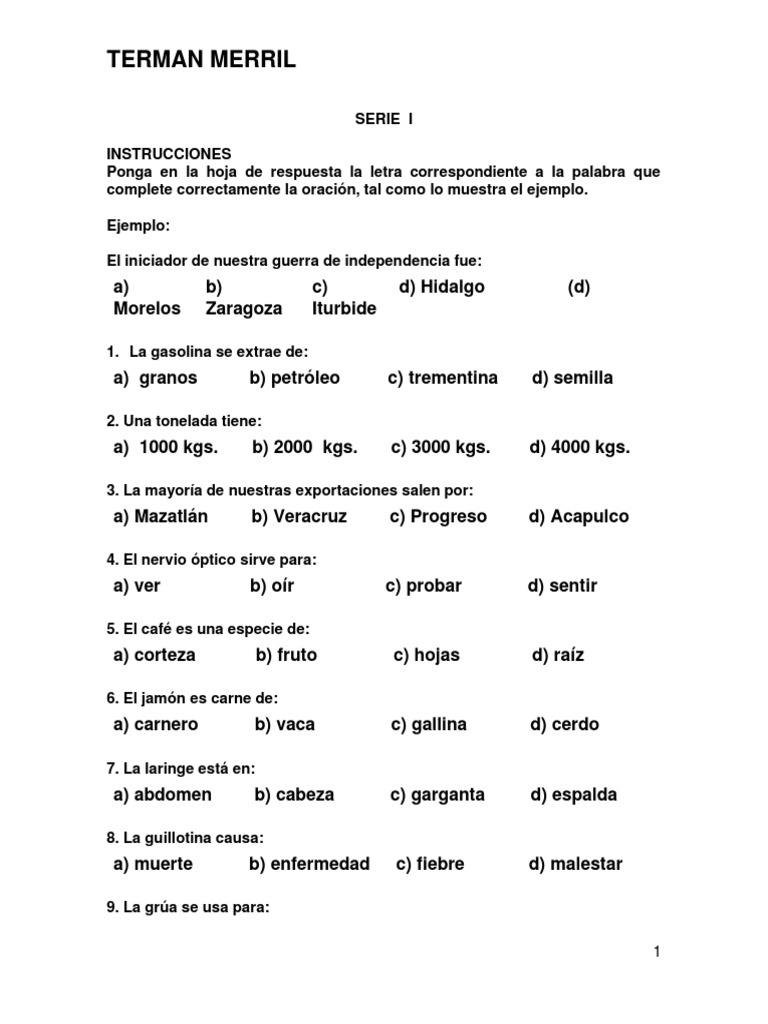 Test Terman Merril Cuadernillo | PDF