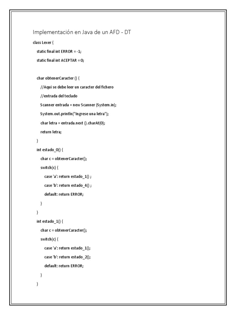 Implementación en Java de Un AFD | PDF