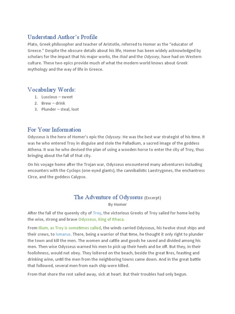 Lesson 3 - The Adventure of Oddysseus | PDF | Odyssey | Odysseus