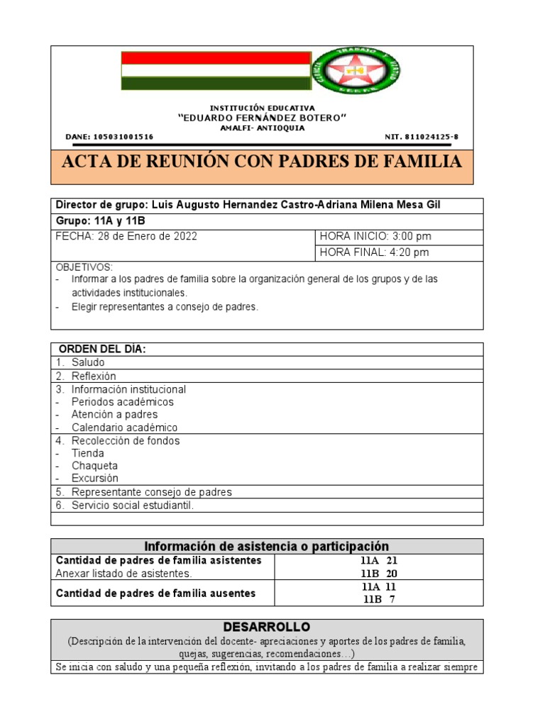 Acta Padres de Familia | PDF