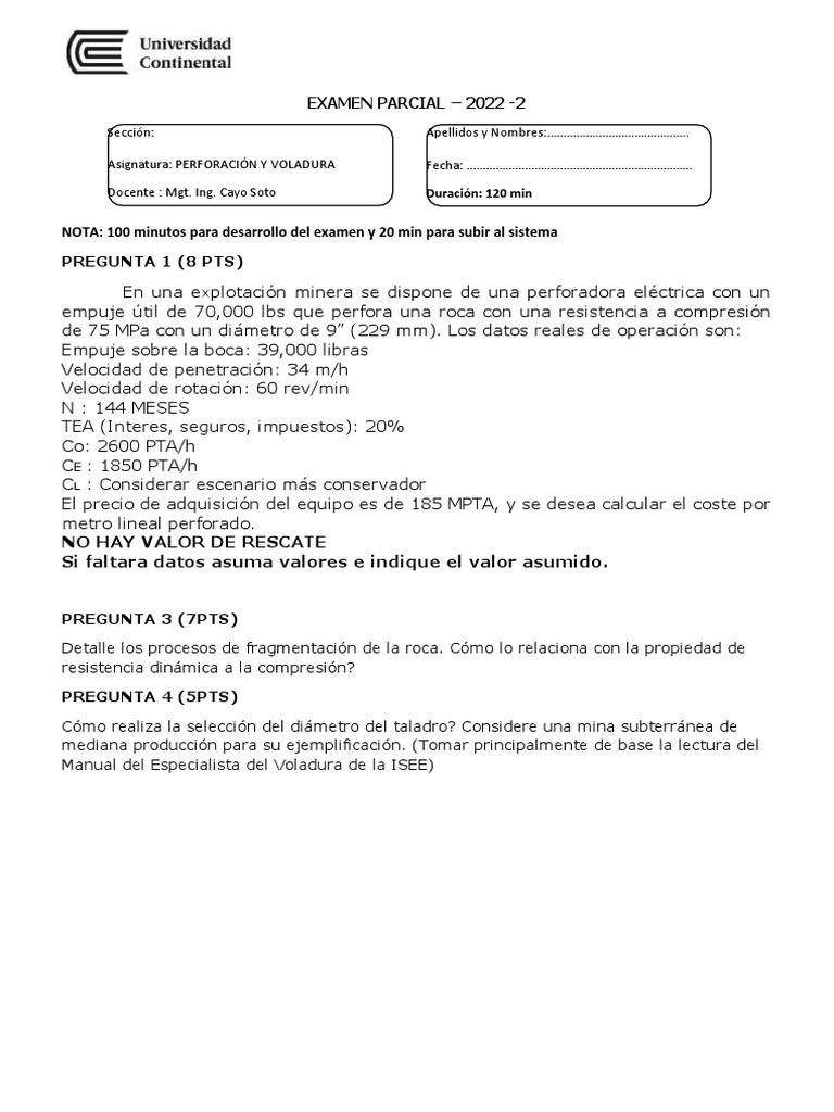 Examen Parcial - Pervol 2022-2 | PDF