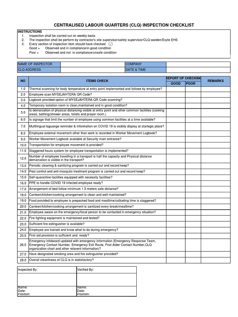 CLQ Inspection Checklist | PDF