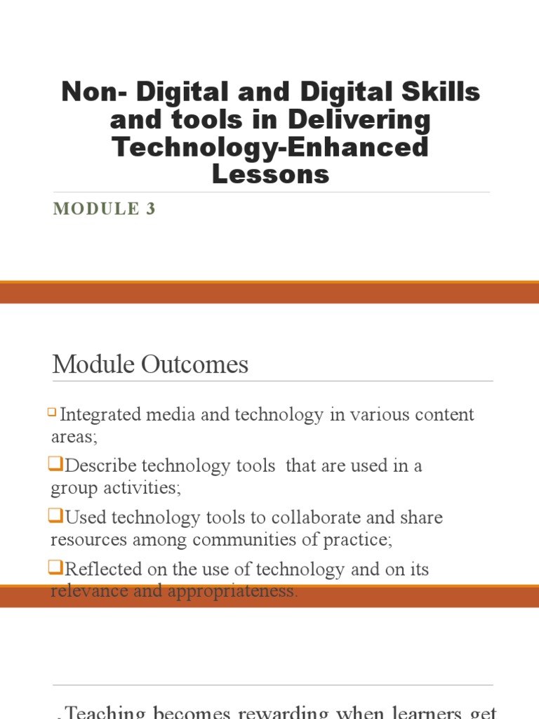 Non - Digital and Digital Skills and Tools in Delivering Technology - Enhanced Lesson | PDF ...
