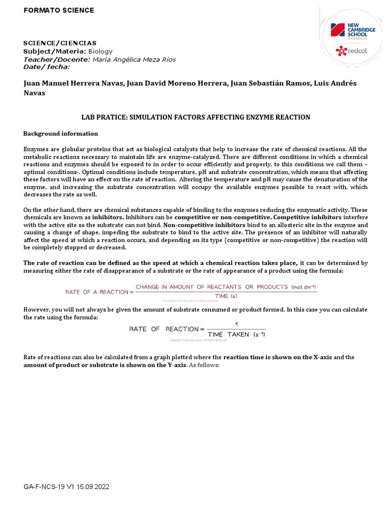 Enzyme Reaction Factors Lab Simulation | PDF | Enzyme | Enzyme Inhibitor