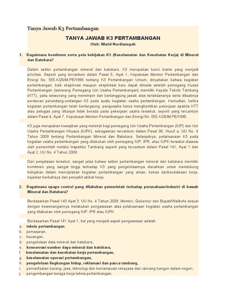 Tanya Jawab K3 Pertambangan | PDF