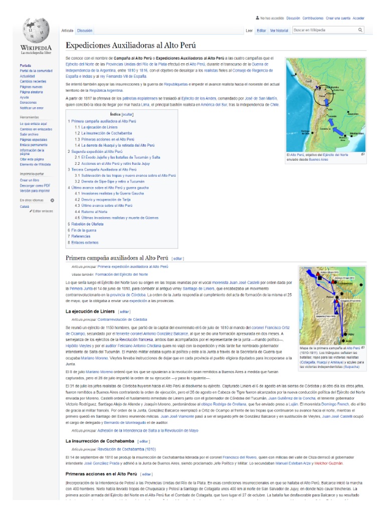 Expediciones Auxiliadoras Al Alto Perú | PDF