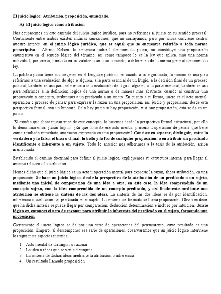 El Juicio Lógico Atribución, Proposición, Enunciado. | PDF ...