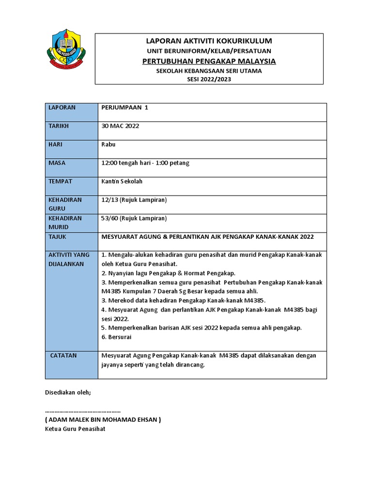 Laporan Perjumpaan Aktiviti Koko 2022 | PDF