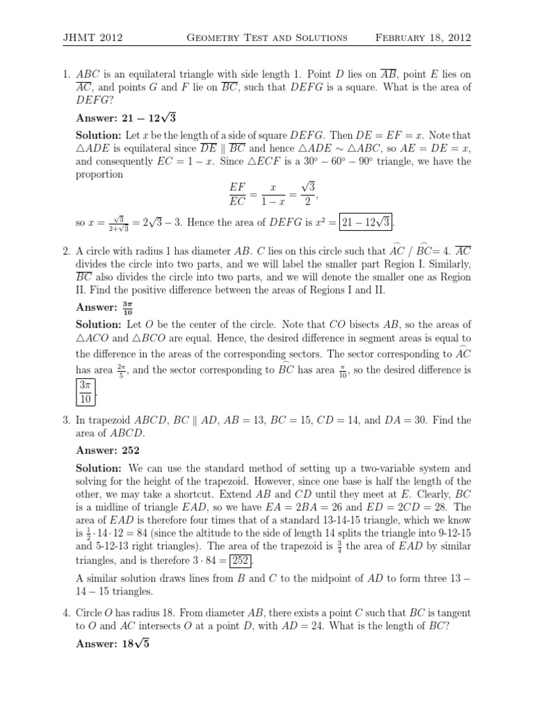 Geometry Solutions | PDF | Triangle | Area