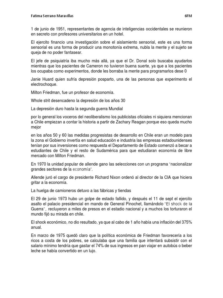 Doctrina Del Shock | PDF | Milton Friedman | Augusto Pinochet
