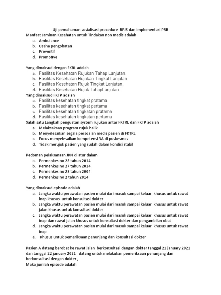 Uji Pemahaman Sosialisasi Procedure BPJS Dan Implementasi PRB | PDF ...