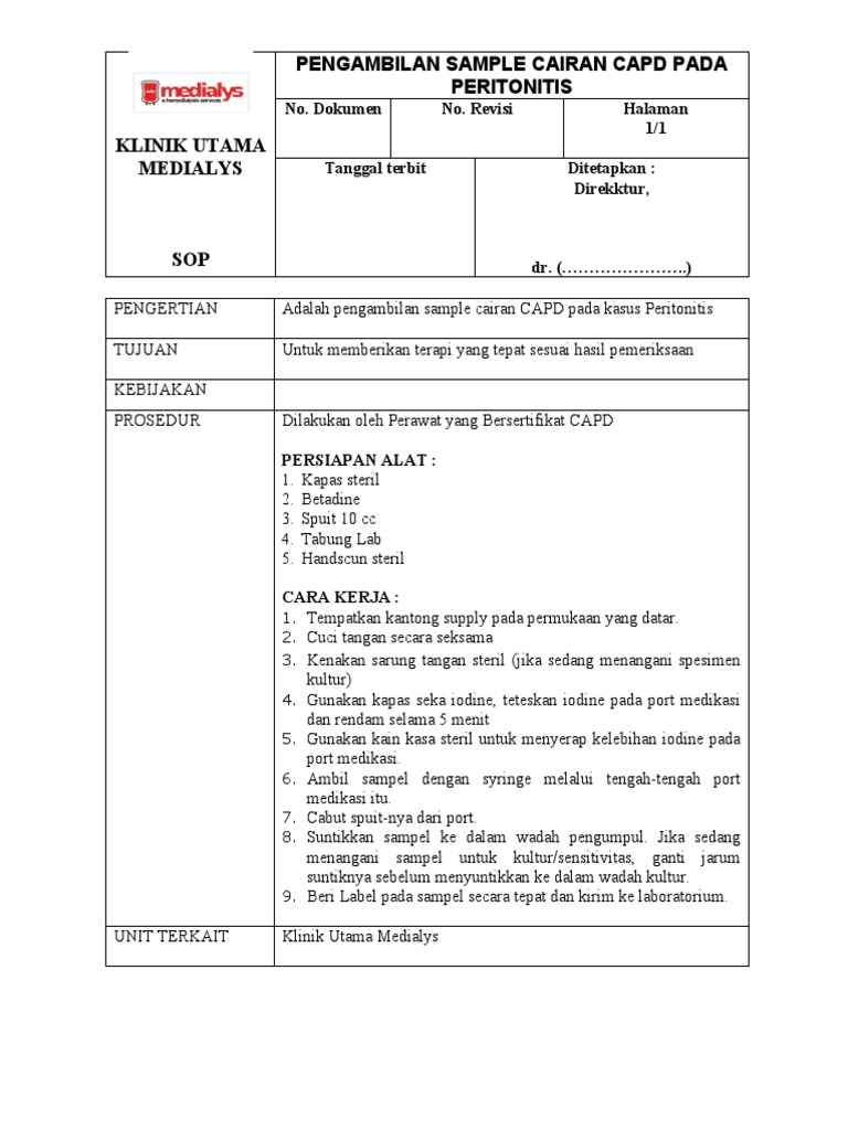 Pengambilan Sample Cairan CAPD | PDF