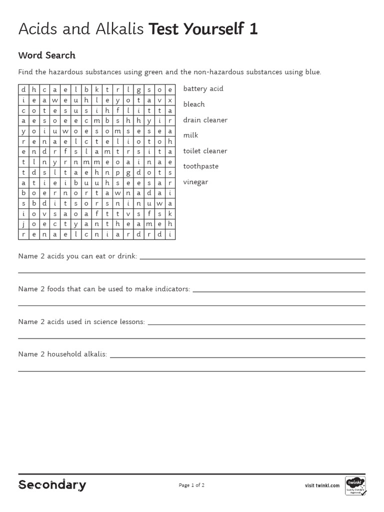 Acids and Alkalis Test Yourself 1 | PDF