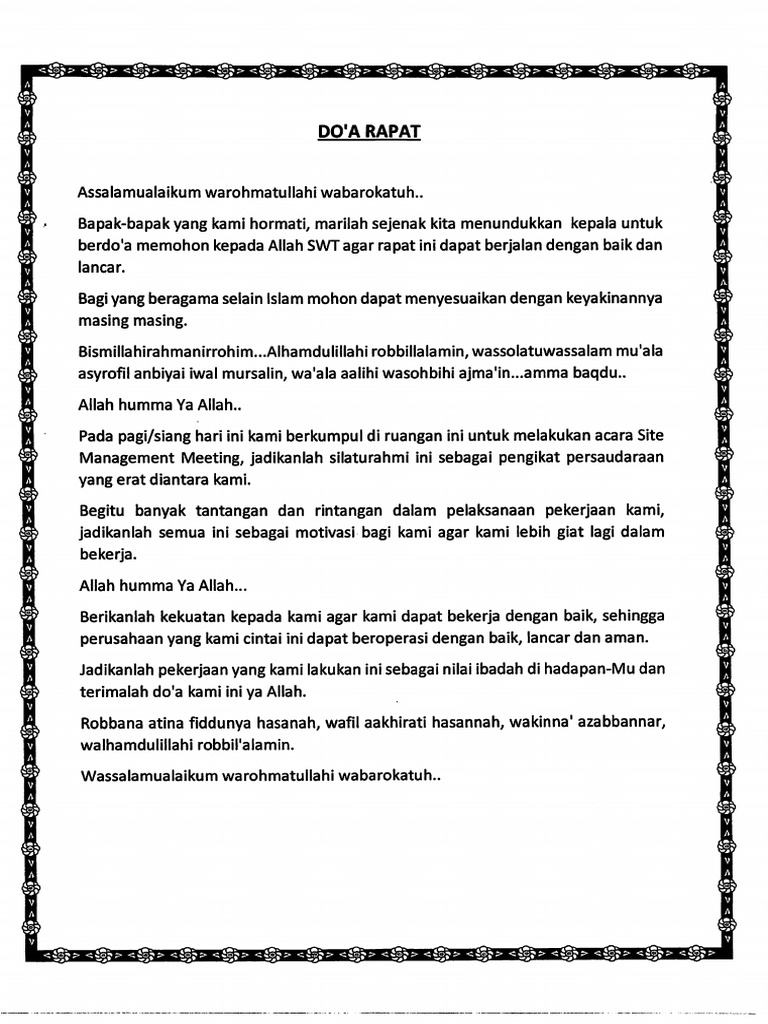 Doa Rapat Site Management Meeting | PDF