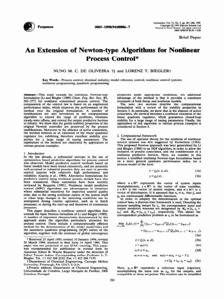 An Extension of Newton-Type Algorithms For Nonlinear Process Control | PDF | Control Theory ...