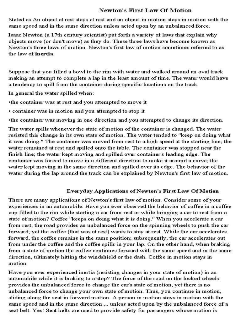 Everyday Examples of Newton's First Law of Motion: Understanding Inertia through Observations in ...