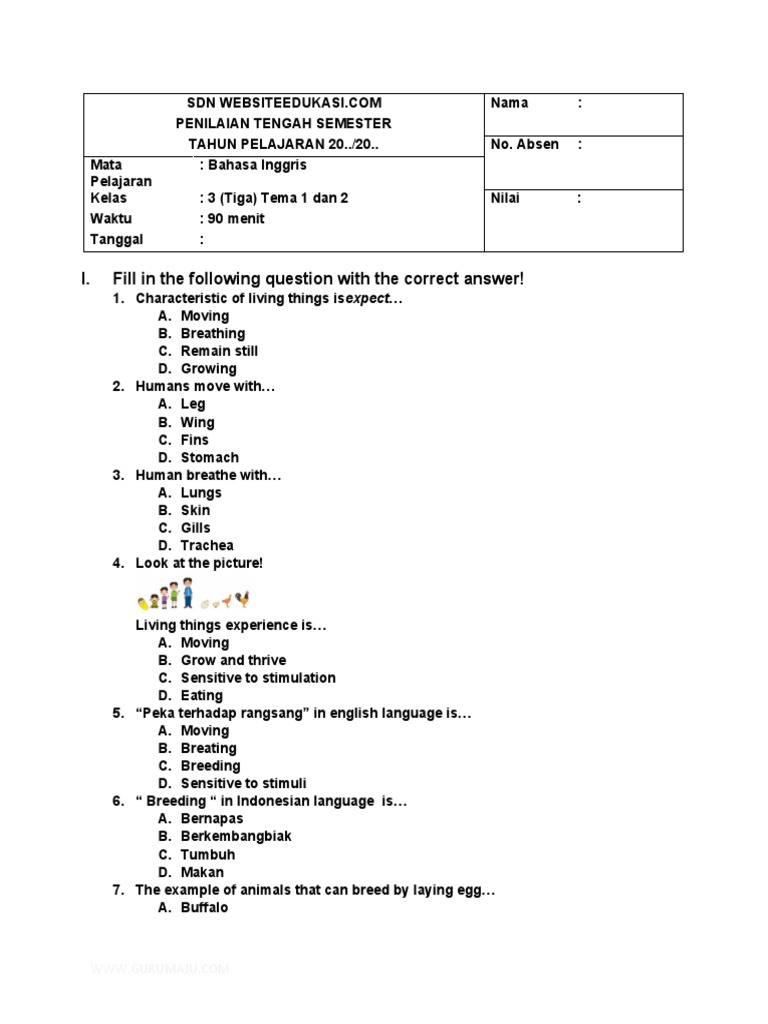English Midterm Exam for Grade 3 | PDF | Food And Drink | Plants