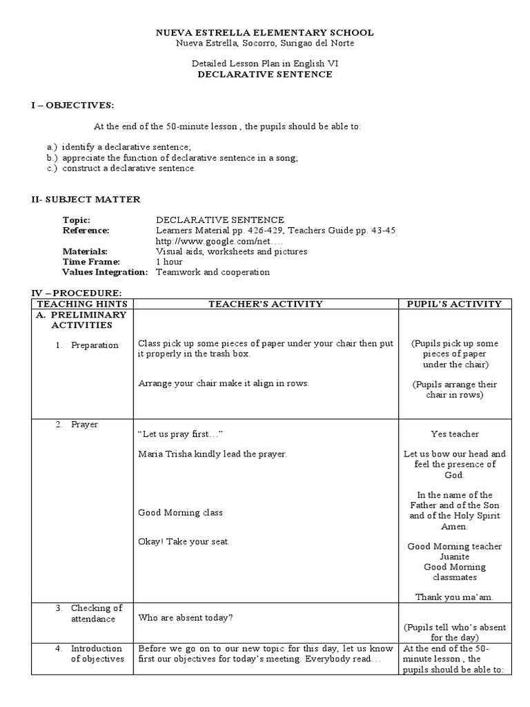 DETAILED LESSON PLAN English II | PDF | Lesson Plan