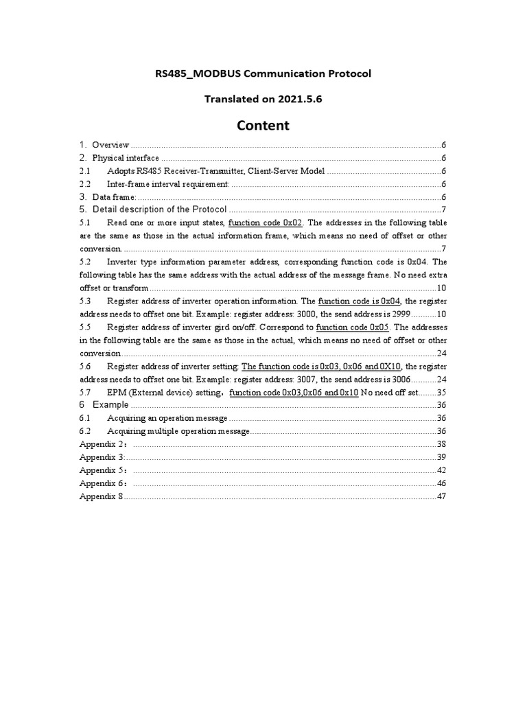 Solis Inverter RS485 Modbus Protocol Guide | PDF | Alternating Current | Power Inverter