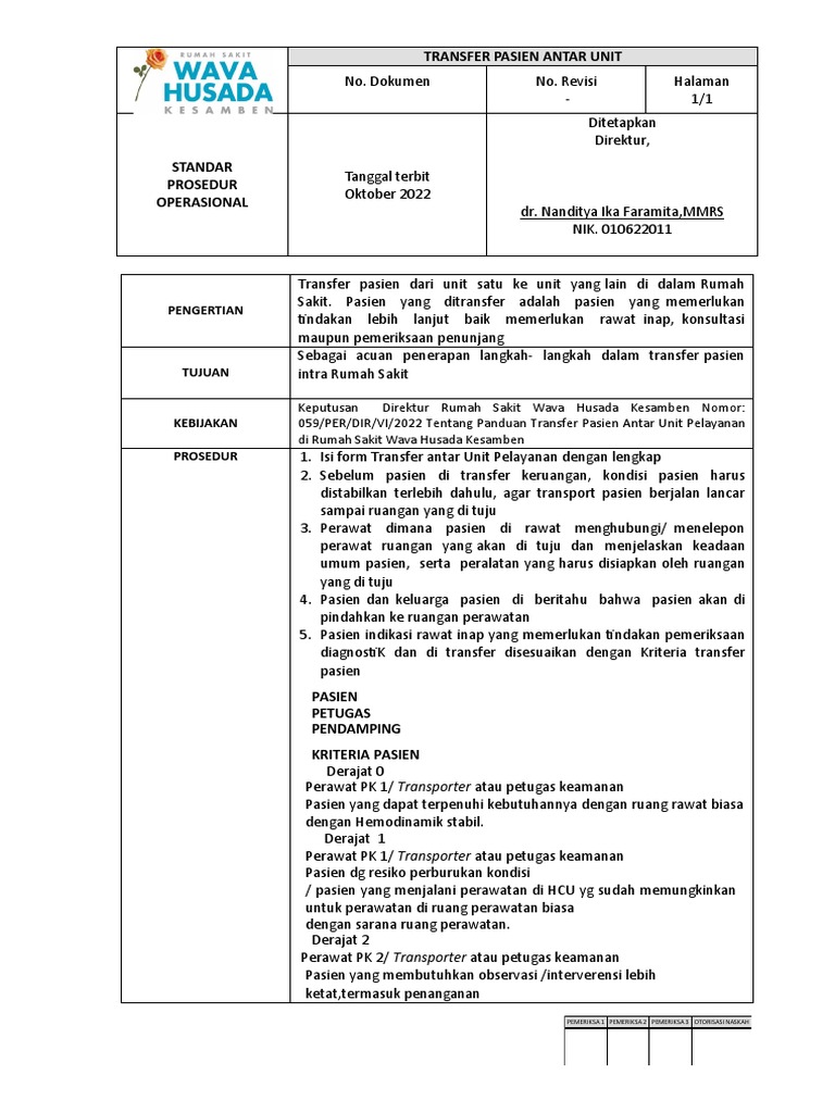 SPO Transfer Pasien Antar Unit | PDF