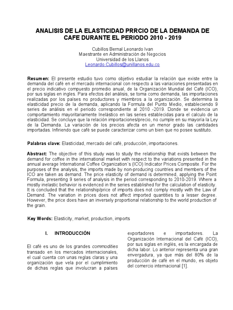 Analisis de La Elasticidad Precio de La Demanda Del Cafe 2010 - 2019 | PDF | Elasticidad ...