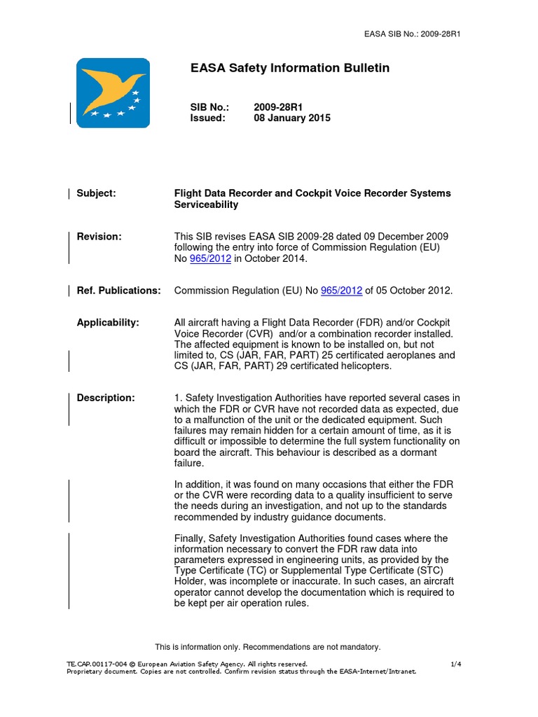 Easa Sib 2009-28R1 1 | PDF | Technology & Engineering
