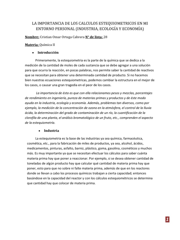 03-05 Ensayo. Calculos Estequiometricos | PDF | Tecnología