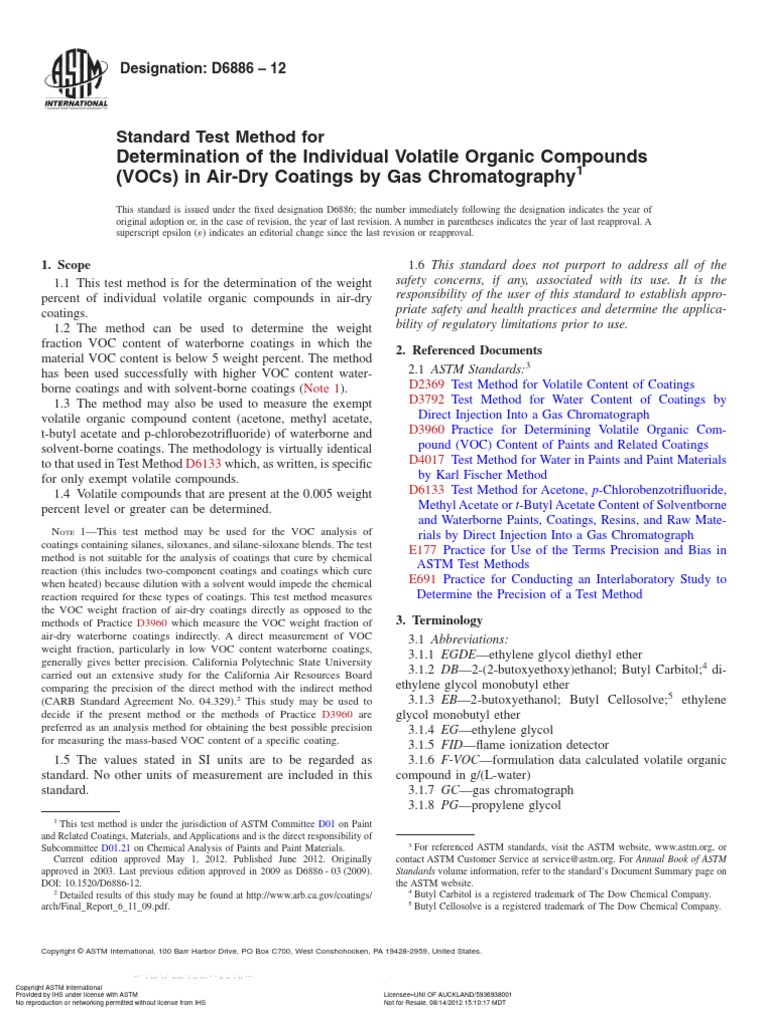 ASTM D6886 - Determination of The Individual Volatile Organic Compounds (VOC) With GC | PDF ...