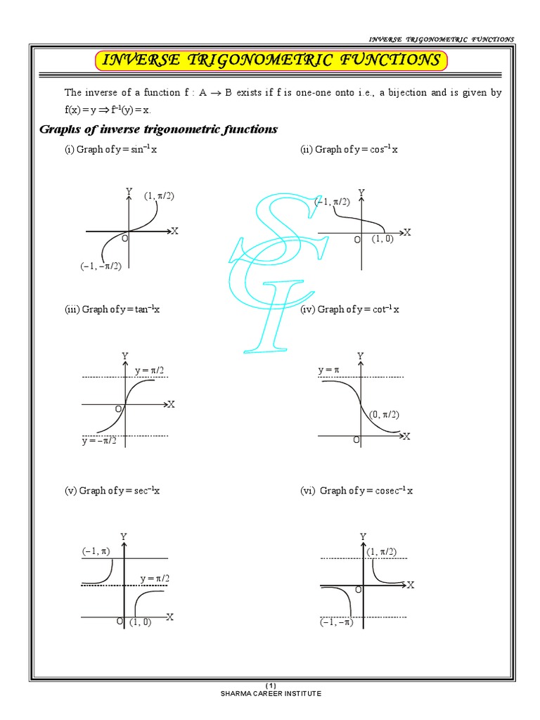Notes Inverse Trigonometry Theory | PDF | Trigonometric Functions ...