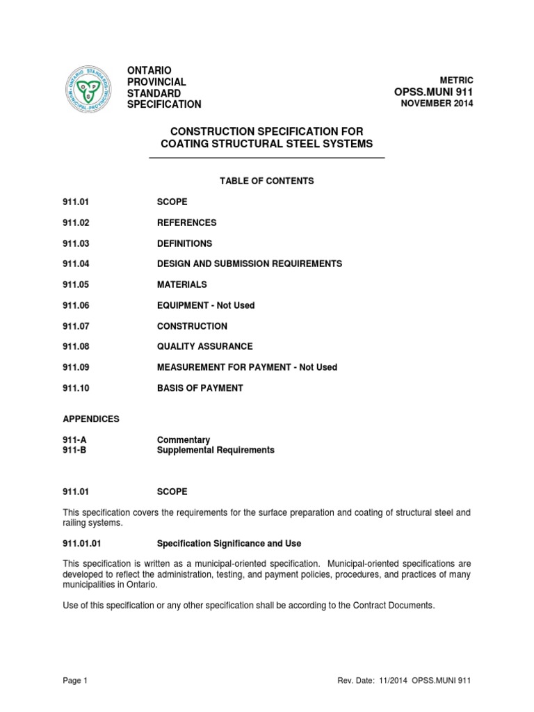 OPSS - MUNI 911 Nov2014 | PDF | Galvanization | Paint