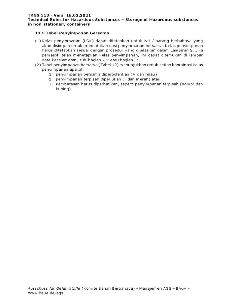 TRGS 510 - Penyimpanan Bahan Berbahaya 16 Feb 2021 | PDF