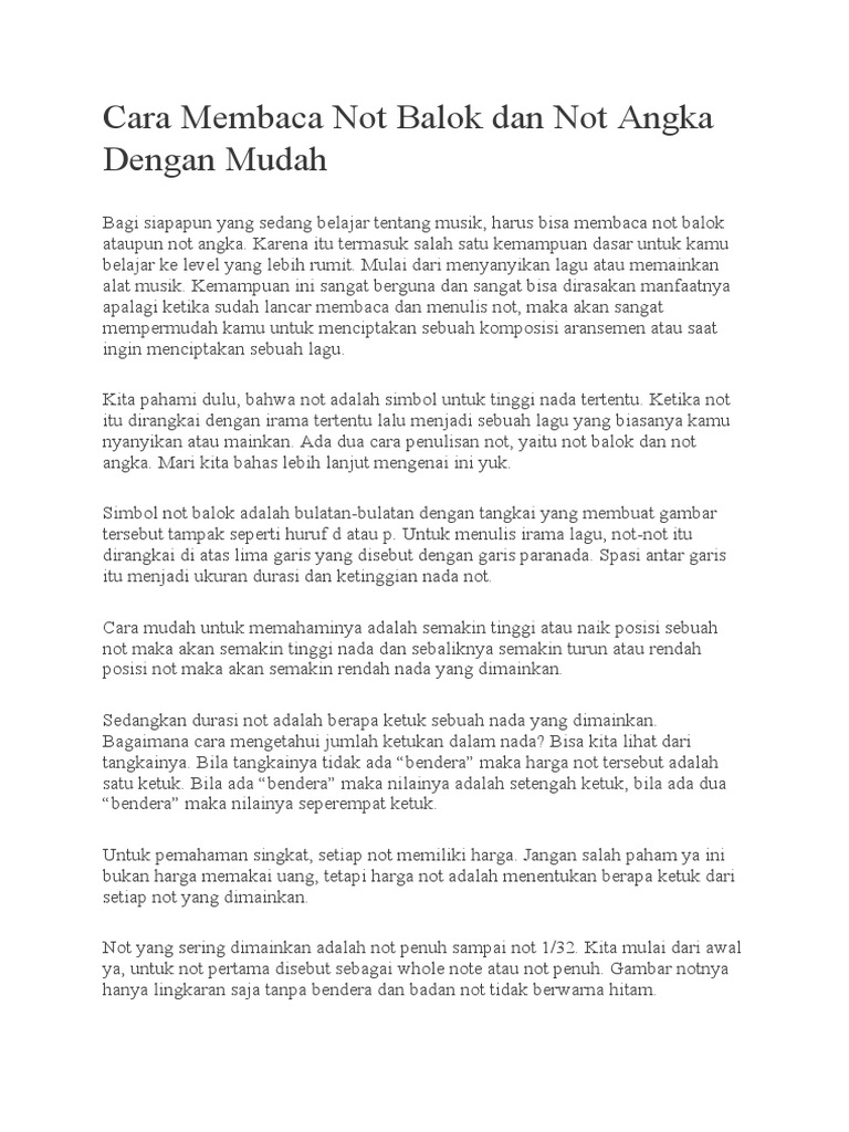 Panduan Membaca Not Balok dan Angka | PDF