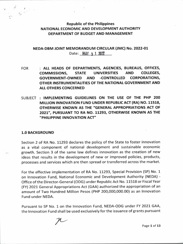 NEDA-DBM Joint Memorandum Circular No 2022-01 | PDF | Governance | Iso 9000