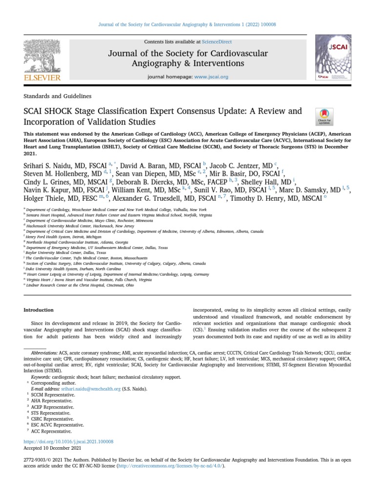 SCAI SHOCK Stage Classification Expert Consensus Update | PDF ...