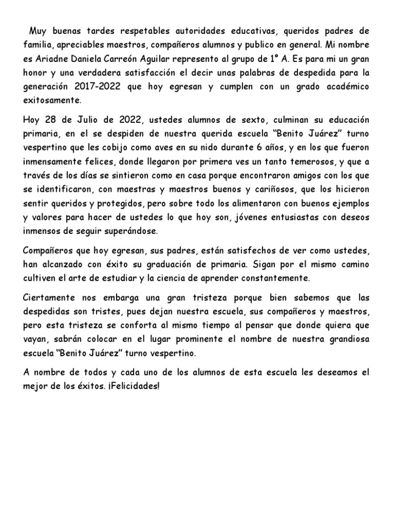 Palabras de Despedida | PDF