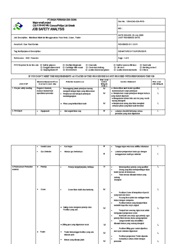 Jsa 642 Mobilisasi Material To Gas Plant | PDF