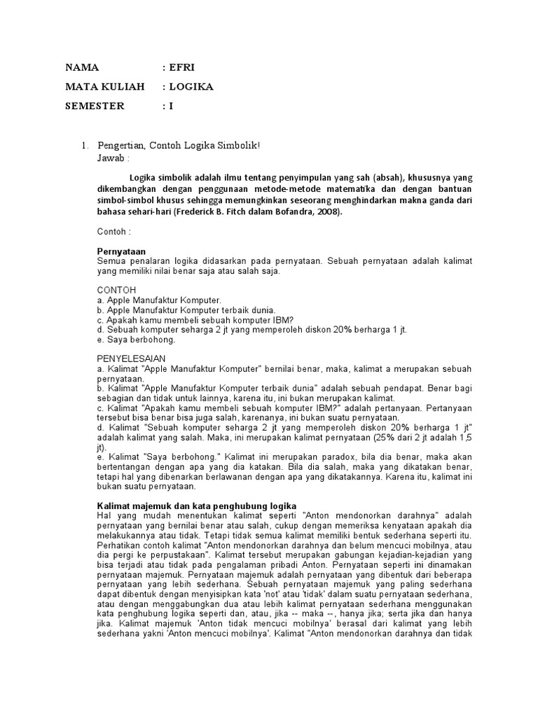 Efri (Tugas Logika Semester 1) | PDF