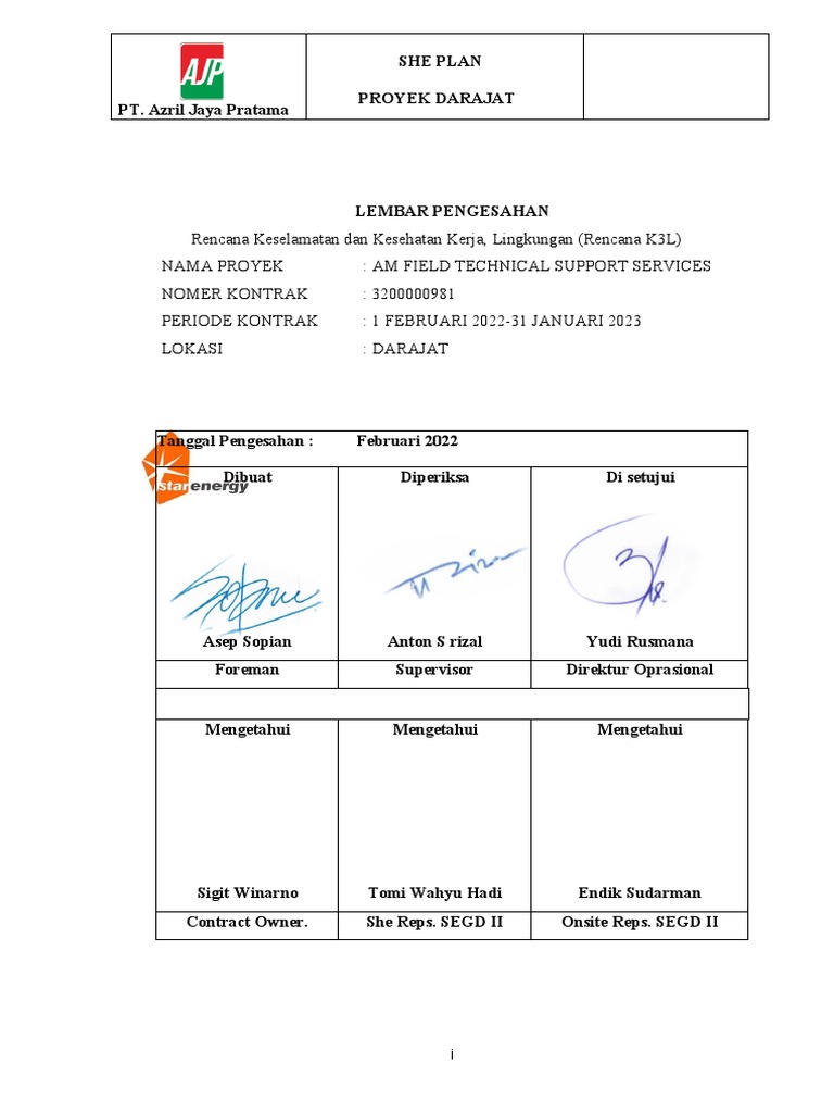 Lembar Pengesahan She Plan | PDF