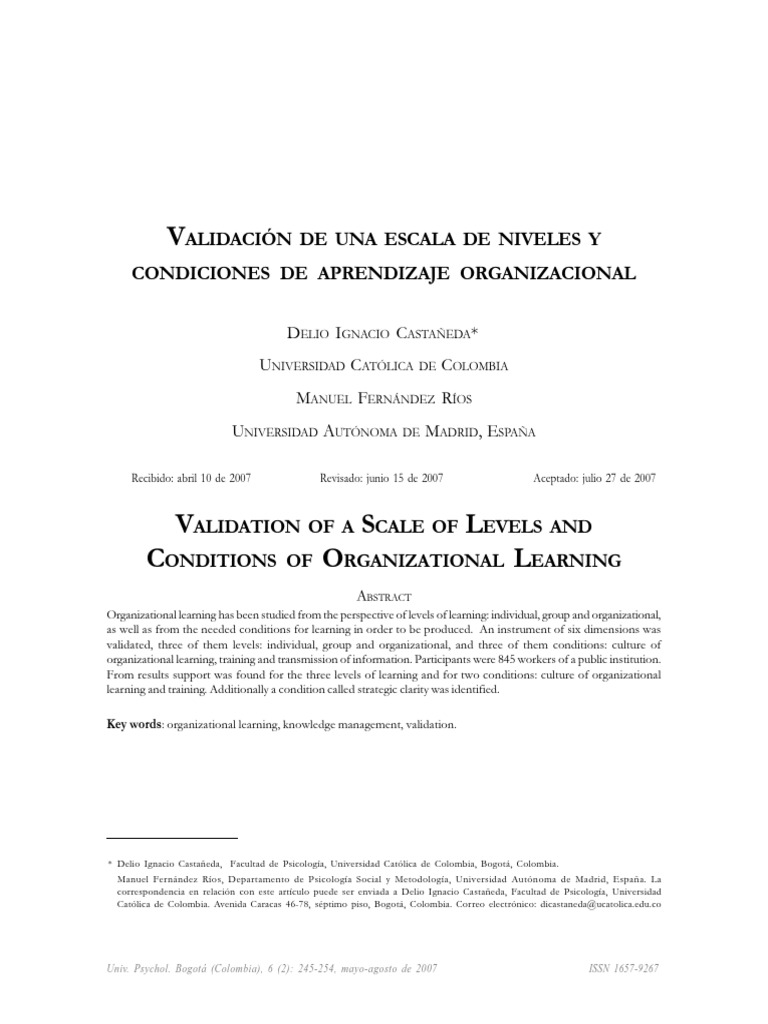 validación escala y niveles- preguntas | PDF | Aprendizaje | Conocimiento