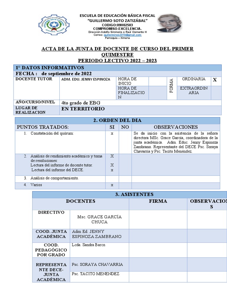EJEMPLO INFORME Junta de Curso 2022 | PDF | Plan de estudios | Evaluación